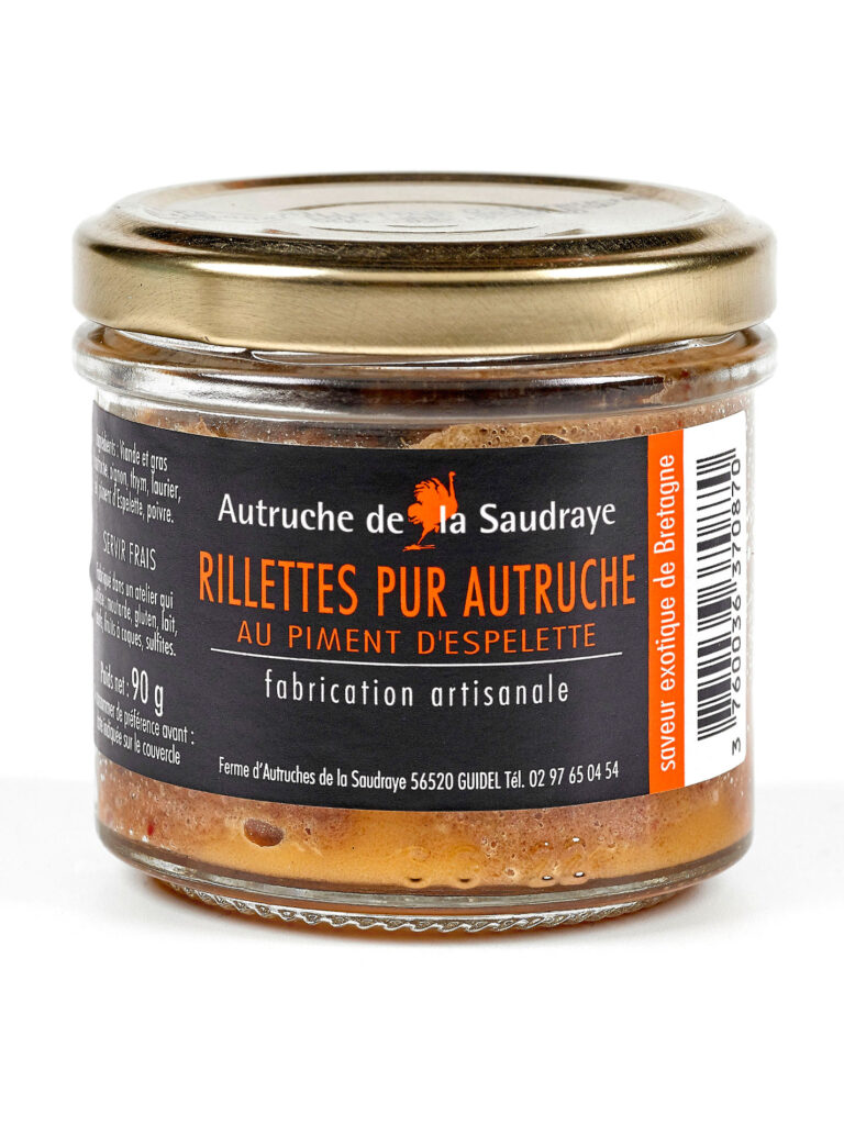 Rillettes pur autruche au piment d'Espelette - 90g Bretagne Autruches